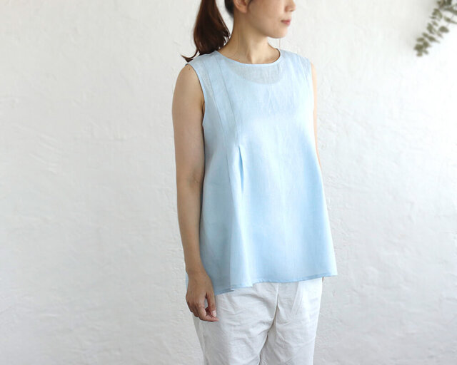 リネン ノースリーブブラウス drop （ペールブルー）TP25 | iichi ハンドメイド・クラフト作品・手仕事品の通販