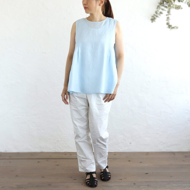 リネン ノースリーブブラウス drop （ペールブルー）TP25 | iichi ハンドメイド・クラフト作品・手仕事品の通販