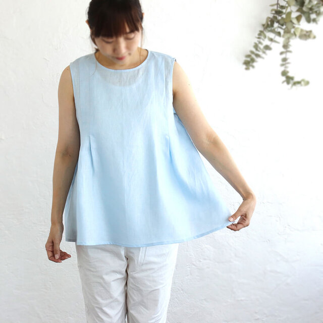 リネン ノースリーブブラウス drop （ペールブルー）TP25 | iichi ハンドメイド・クラフト作品・手仕事品の通販