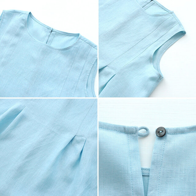 リネン ノースリーブブラウス drop （ペールブルー）TP25 | iichi ハンドメイド・クラフト作品・手仕事品の通販