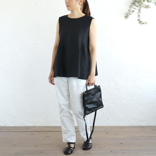 リネン ノースリーブブラウス drop （ブラック）TP25 | iichi ハンドメイド・クラフト作品・手仕事品の通販