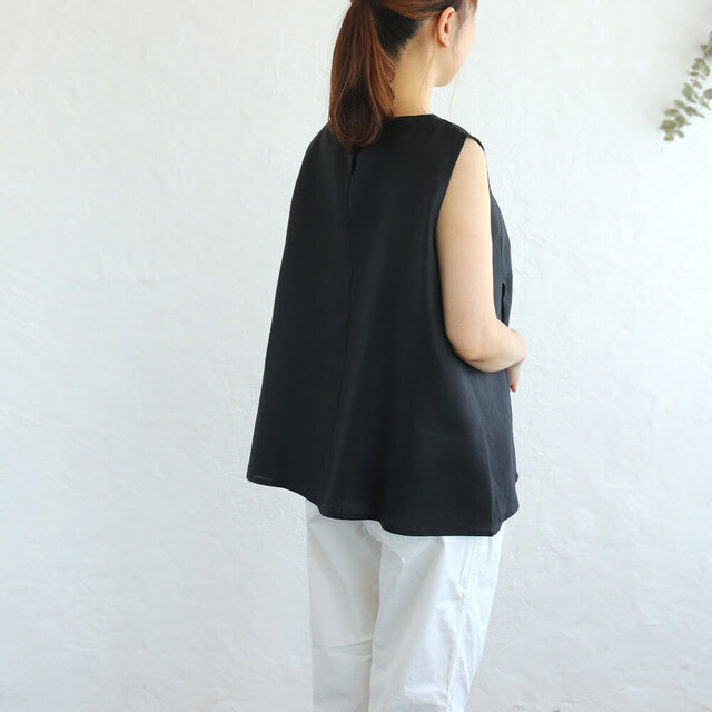 リネン ノースリーブブラウス drop （ブラック）TP25 | iichi ハンドメイド・クラフト作品・手仕事品の通販