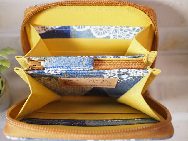 デニム風 ポケット＆レースのパッチワーク風柄のミニ財布 | iichi ハンドメイド・クラフト作品・手仕事品の通販