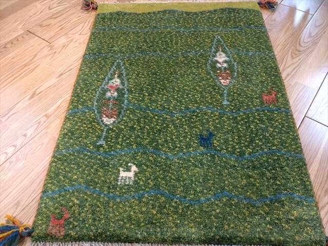 ペルシャ ギャッベ 玄関マット 85×60cm 緑色 糸杉 | iichi ハンドメイド・クラフト作品・手仕事品の通販