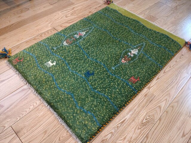 ペルシャ ギャッベ 玄関マット 85×60cm 緑色 糸杉 | iichi ハンドメイド・クラフト作品・手仕事品の通販
