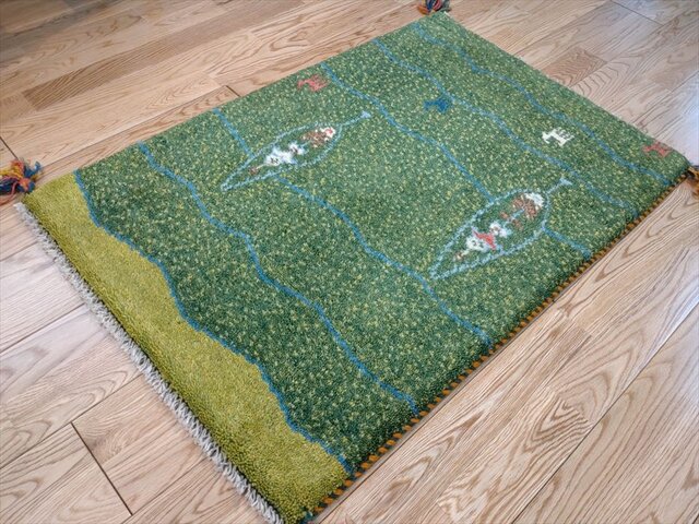 ペルシャ ギャッベ 玄関マット 85×60cm 緑色 糸杉 | iichi ハンドメイド・クラフト作品・手仕事品の通販