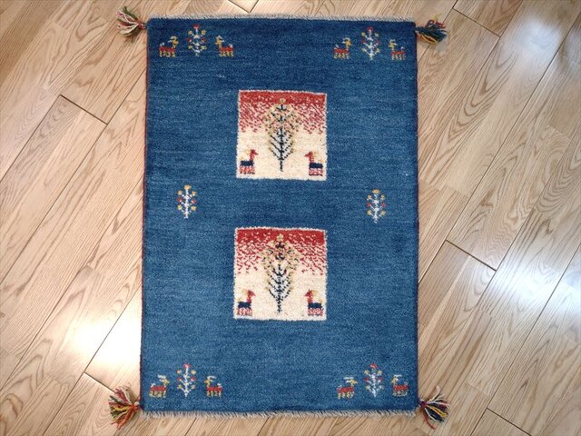ペルシャ ギャッベ 玄関マット 88×60cm 紺色 | iichi ハンドメイド・クラフト作品・手仕事品の通販