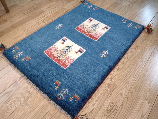 ペルシャ ギャッベ 玄関マット 88×60cm 紺色 | iichi ハンドメイド・クラフト作品・手仕事品の通販