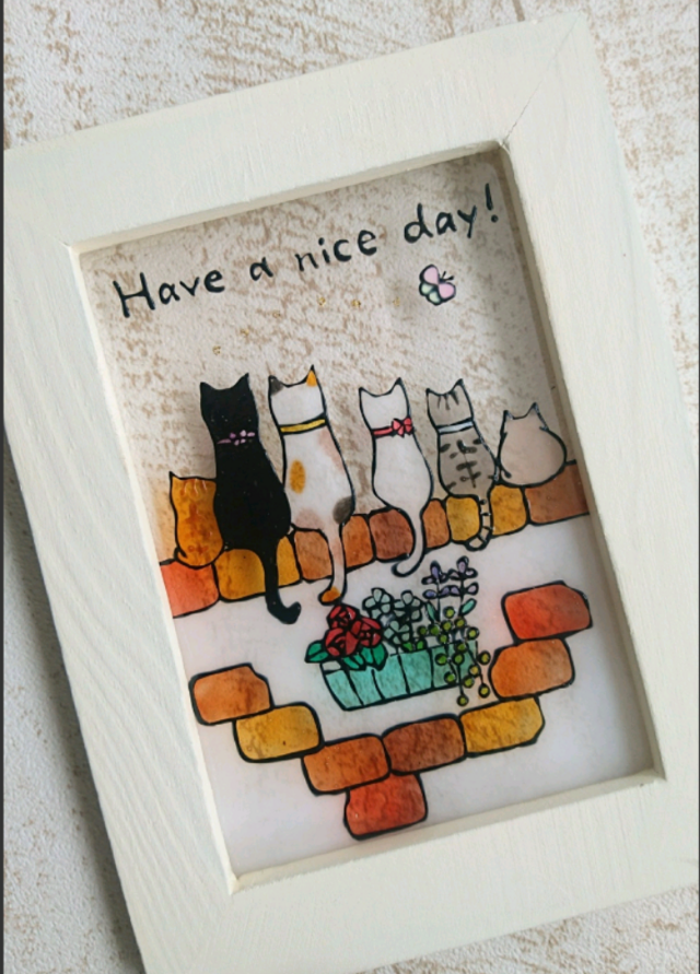 送料無料*ステンドグラス風*猫･レンガの壁･花･ハンドメイド♪ | iichi ハンドメイド・クラフト作品・手仕事品の通販