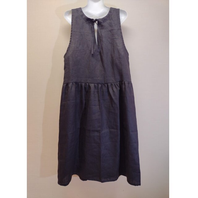バックリボンワンピース チャコール M・L・LL リネン100％ | iichi ハンドメイド・クラフト作品・手仕事品の通販