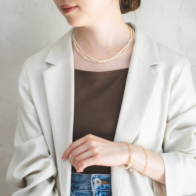 〔14kgf〕3ライン淡水ライスパールネックレス(TM-N053) | iichi ハンドメイド・クラフト作品・手仕事品の通販