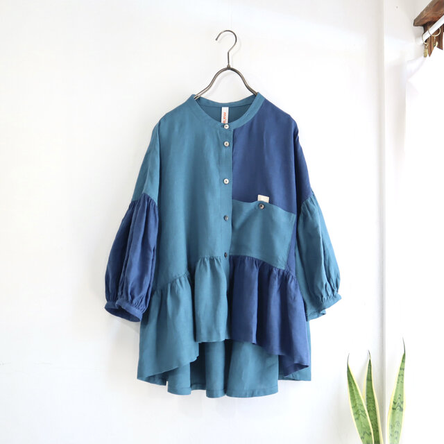 balloon sleeve gather blouse ( umi ) | iichi ハンドメイド・クラフト作品・手仕事品の通販