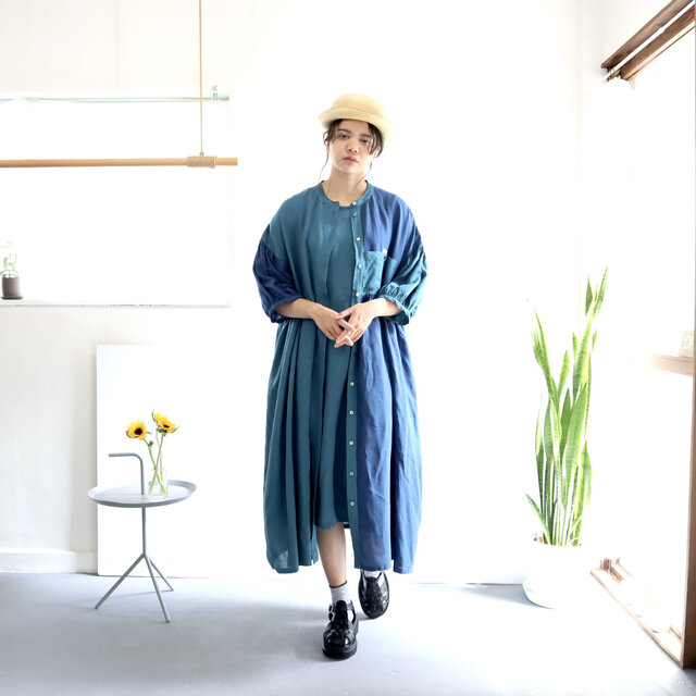 balloon sleeve gather dress ( umi ) | iichi ハンドメイド・クラフト作品・手仕事品の通販