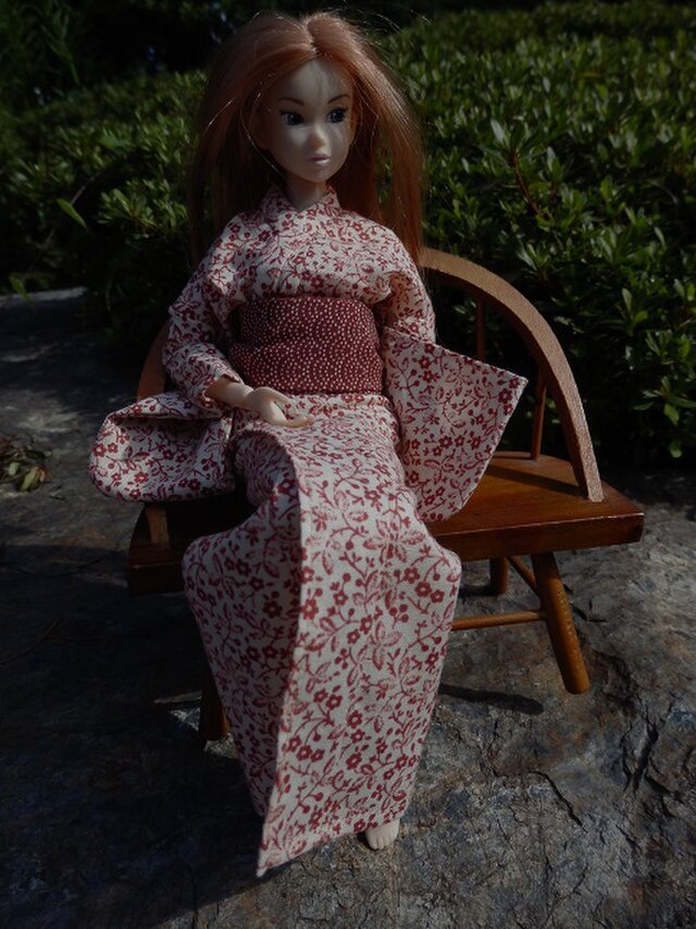 1/6サイズ(20cm)用 木綿の着物と帯（ベージュ系） | iichi ハンドメイド・クラフト作品・手仕事品の通販