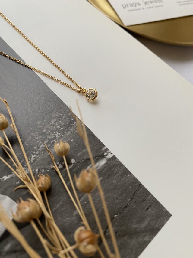 14kgf Round 5mm【AAA CZ】Necklaces 45cm キュービックジルコニアラウンドブリリアント | iichi ハンドメイド・クラフト作品・手仕事品の通販