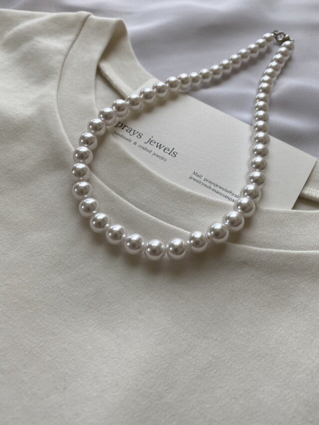 8mmPearls Necklaces White パールネックレス 短め♪40cm | iichi ハンドメイド・クラフト作品・手仕事品の通販