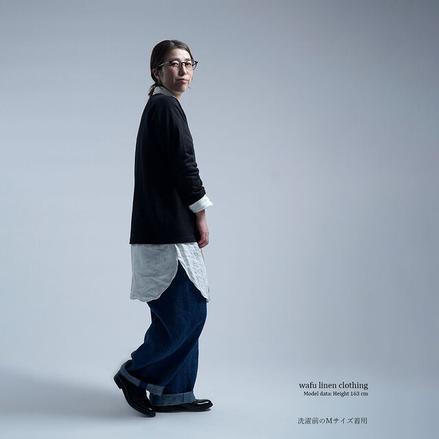 【wafu / リネントップス / Sサイズ】一年中手放せない ロングTシャツ / 黒 t020k-bck2-s | iichi ハンドメイド・クラフト作品・手仕事品の通販