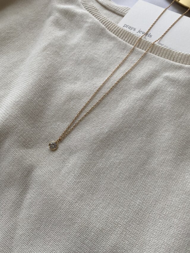 14kgf Round 6mm CZ Necklaces 50cm キュービックジルコニアラウンドブリリアントベゼル | iichi ハンドメイド・クラフト作品・手仕事品の通販