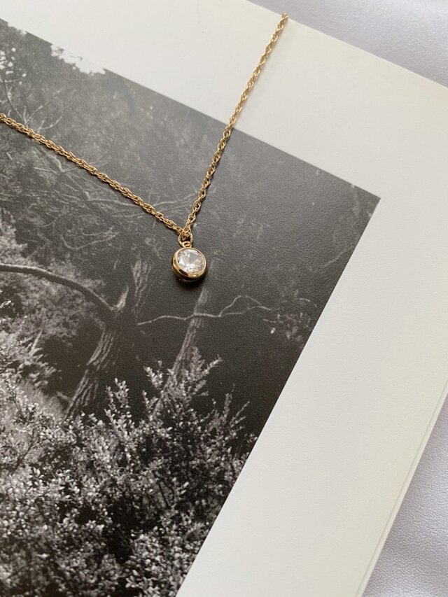 14kgf Round 6mm CZ Necklaces 50cm キュービックジルコニアラウンドブリリアントベゼル | iichi ハンドメイド・クラフト作品・手仕事品の通販