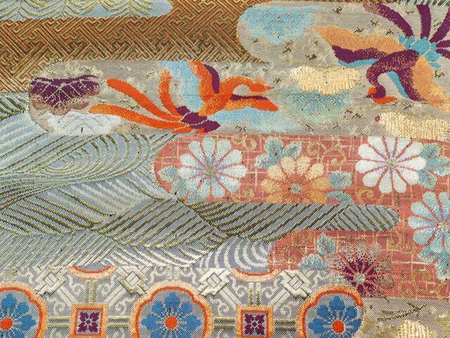 o0023 吉祥文様 帯 85cm売り 正絹 / ハギレ 古布 古裂 織 材料 表具 kimono obi | iichi ハンドメイド・クラフト作品・手仕事品の通販
