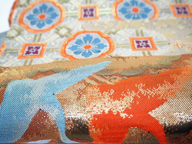 o0023 吉祥文様 帯 85cm売り 正絹 / ハギレ 古布 古裂 織 材料 表具 kimono obi | iichi ハンドメイド・クラフト作品・手仕事品の通販