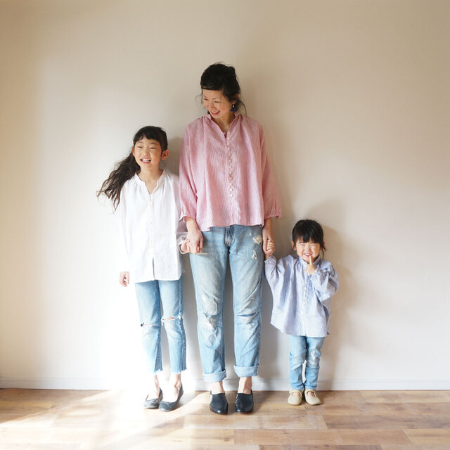 Linen button gather blouse 長袖 90,100size | iichi ハンドメイド・クラフト作品・手仕事品の通販