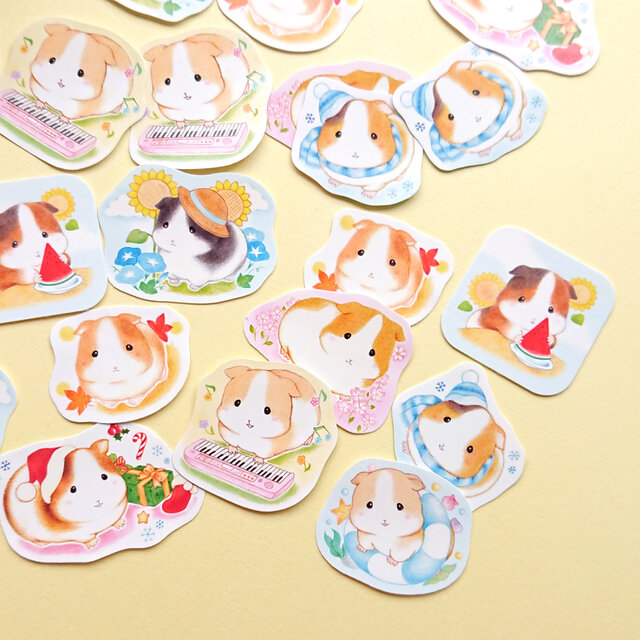 モルモットちゃんのフレークシール 24枚入 | iichi ハンドメイド・クラフト作品・手仕事品の通販