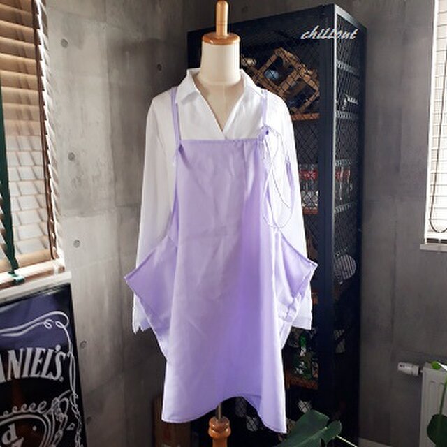 【背中がかわいい】エプロンドレス：コダンガリーラベンダー【0392】 | iichi ハンドメイド・クラフト作品・手仕事品の通販
