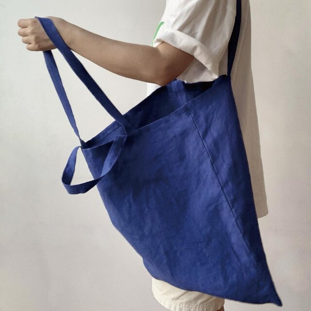リネン100% エコバッグ_CobaltBlue トートバッグ・サブバッグ | iichi ハンドメイド・クラフト作品・手仕事品の通販