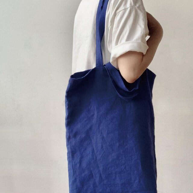 リネン100% エコバッグ_CobaltBlue トートバッグ・サブバッグ | iichi ハンドメイド・クラフト作品・手仕事品の通販