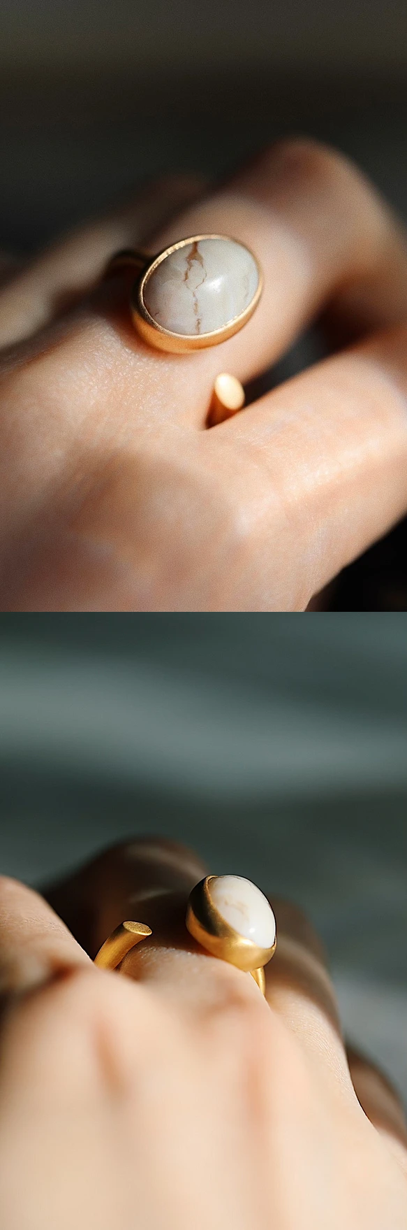 〈18金〉天然石アフリカンオパールカボション 覆輪留めフォークリング〈VR082af-op〉 | iichi ハンドメイド・クラフト作品・手仕事品の通販