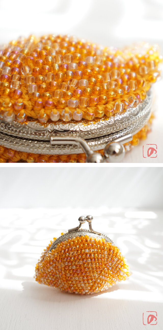 ばあば作、総ガラスビーズのがま口（Fuzzy navel・1716) | iichi ハンドメイド・クラフト作品・手仕事品の通販