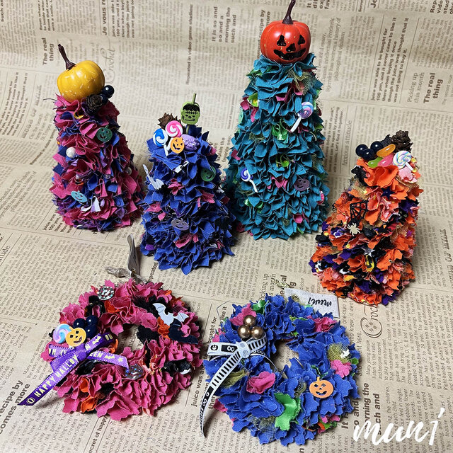 ハロウィン 布リースツリーM(グリーン/ジャックオランタン) | iichi ハンドメイド・クラフト作品・手仕事品の通販