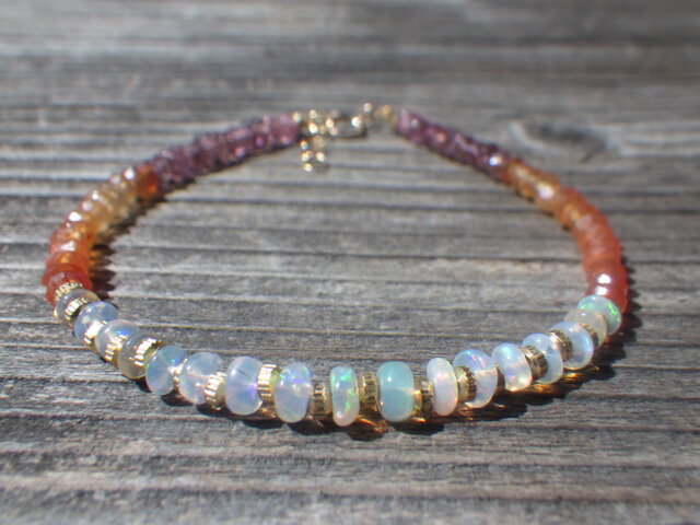 【再販】14kgf＊Sunet Opal Bracelet オパール＆カーネリアン&ピンクトルマリン☆アジャスター | iichi ...