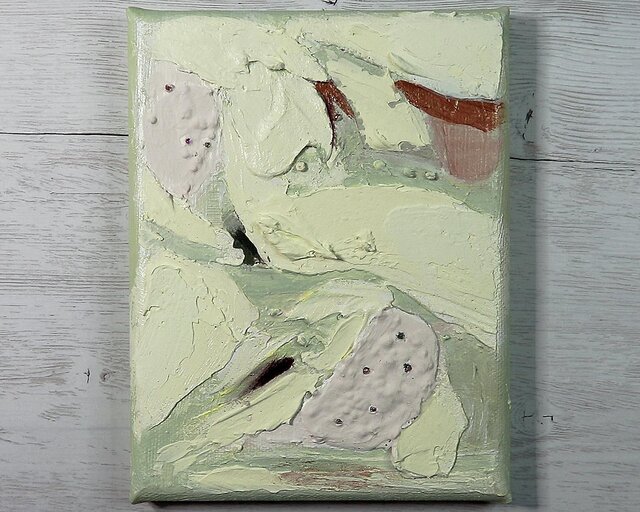 グリーンフロス‒創／アクリル画 キャンバス F0号 texture-art 薄く淡い黄緑色 | iichi ハンドメイド・クラフト作品・手仕事品の通販