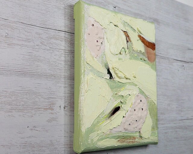 グリーンフロス‒創／アクリル画 キャンバス F0号 texture-art 薄く淡い黄緑色 | iichi ハンドメイド・クラフト作品・手仕事品の通販