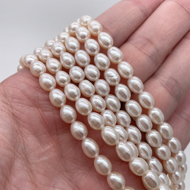 淡水パール 連40cm 真珠 ライス 7~8mm*6mm 小粒 中粒 ホワイト系 | iichi ハンドメイド・クラフト作品・手仕事品の通販