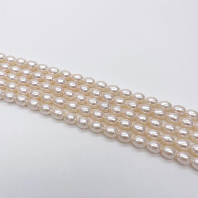 淡水パール 連40cm 真珠 ライス 7~8mm*6mm 小粒 中粒 ホワイト系 | iichi ハンドメイド・クラフト作品・手仕事品の通販