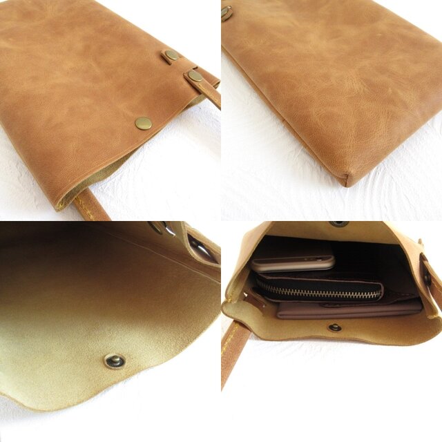 《牛革》ちょっと大き目・2WAY～ミニサコッシュ・マーブルキャメル・071 | iichi ハンドメイド・クラフト作品・手仕事品の通販
