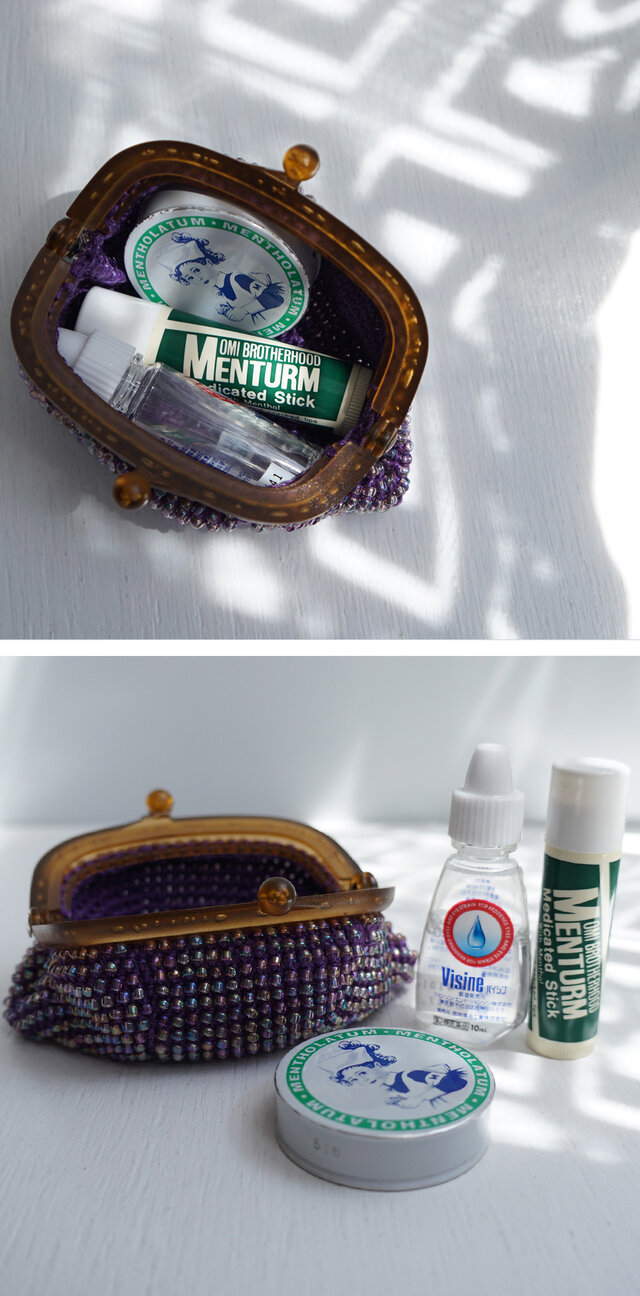 ばあば作☆☆ガラスビーズのプラがま（においすみれ・1702） | iichi 日々の暮らしを心地よくするハンドメイドやアンティークのマーケットプレイス