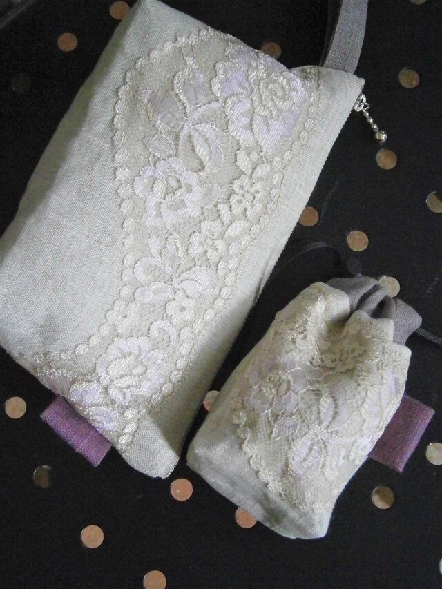 chic&chic lace×linen ポーチSet | iichi ハンドメイド・クラフト作品・手仕事品の通販
