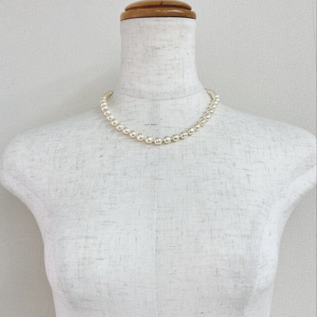 ガラスバロックパールオールノットネックレス/8mm約43cm/ホワイトベージュ/R/made in japan | iichi 日々の暮らしを心地よくするハンドメイドやアンティークのマーケットプレイス