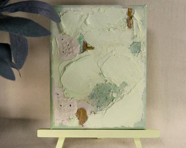 抽象画 アクリル画 キャンバス 18×14㎝ texture-art ｢グリーンフロス‒輝｣ | iichi ハンドメイド・クラフト作品・手仕事品の通販