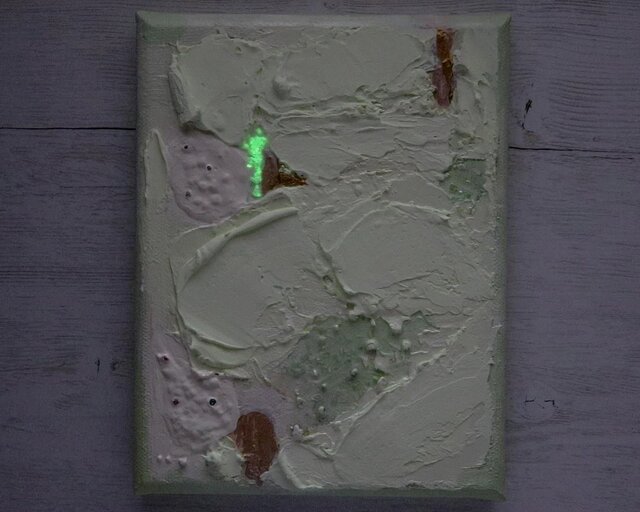 抽象画 アクリル画 キャンバス 18×14㎝ texture-art ｢グリーンフロス‒輝｣ | iichi ハンドメイド・クラフト作品・手仕事品の通販