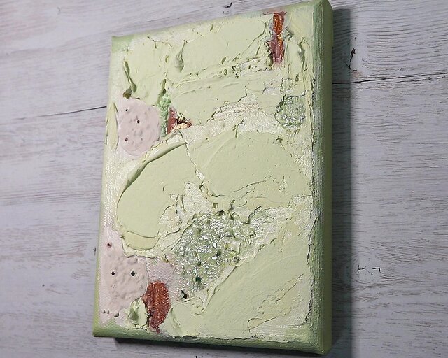 抽象画 アクリル画 キャンバス 18×14㎝ texture-art ｢グリーンフロス‒輝｣ | iichi ハンドメイド・クラフト作品・手仕事品の通販