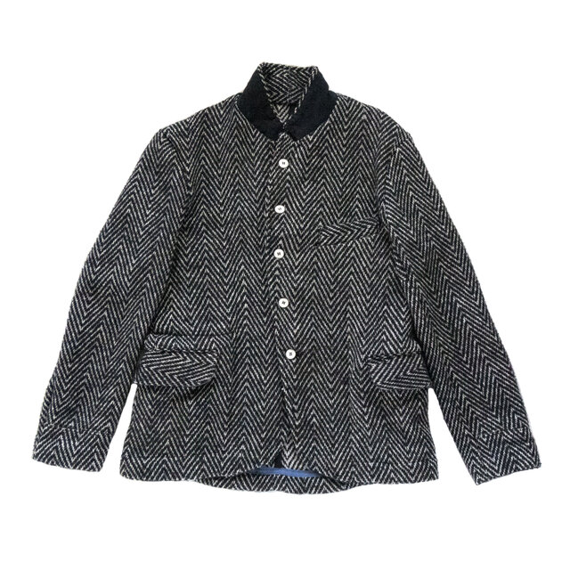 ブラック＆ホワイト、ヘリンボーンイタリア製デッドストックウール、テーラードジャケット L XL MZ original | iichi ハンドメイド・クラフト作品・手仕事品の通販