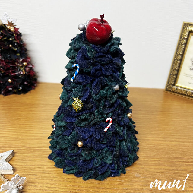 X'mas 布リースツリーM(グリーン&ブルー) | iichi ハンドメイド・クラフト作品・手仕事品の通販