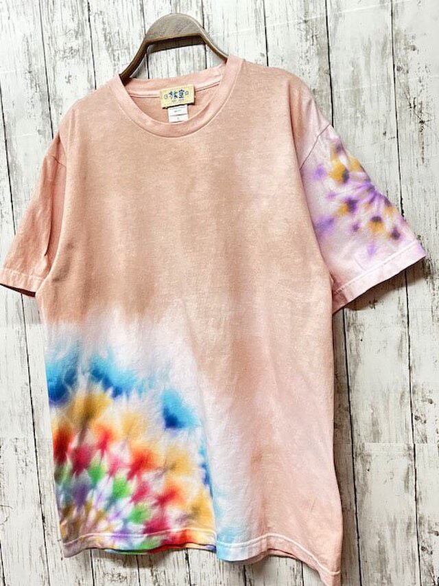 タイダイ染め Tシャツ Lサイズ 曼荼羅 薄桜色 Hippies Dye HD17-11 | iichi ハンドメイド・クラフト作品・手仕事品の通販