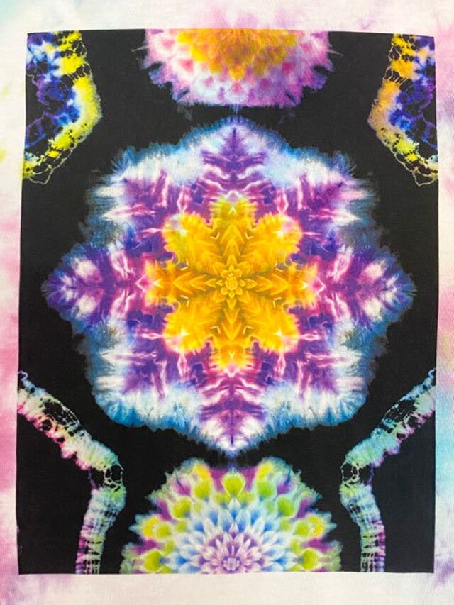 タイダイ染め ビッグシルエット Tシャツ Mサイズ 曼曼荼羅プリント ピンク×ブルー ムラ染め HD17-18 | iichi ハンドメイド・クラフト作品・手仕事品の通販