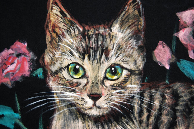 「花と猫」ペット 似顔絵 猫 Tシャツ お好きなポーズ・写真で♪ リアル描写 綿 名入れ プレゼント | iichi 日々の暮らしを心地よくするハンドメイドやアンティークのマーケットプレイス